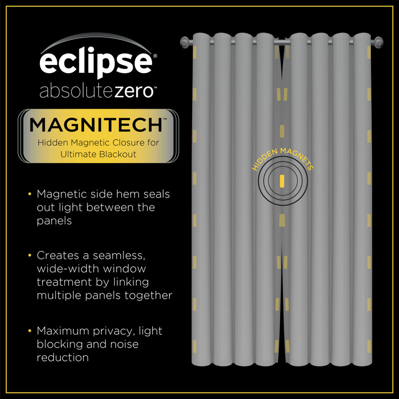 Eclipse Curtains Eclipse Branson Magnitech 100% Blackout Curtain, Grommet, Seamless Magnetic ...
